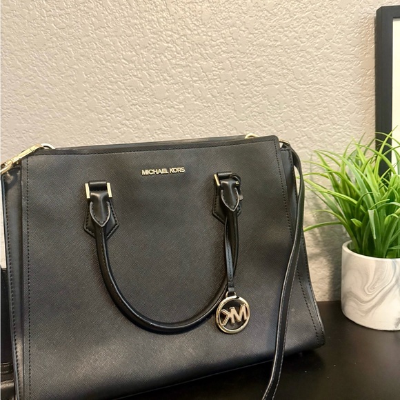 Michael Kors | Bags | Michael Kors Black Satchel With Gold Accents ...